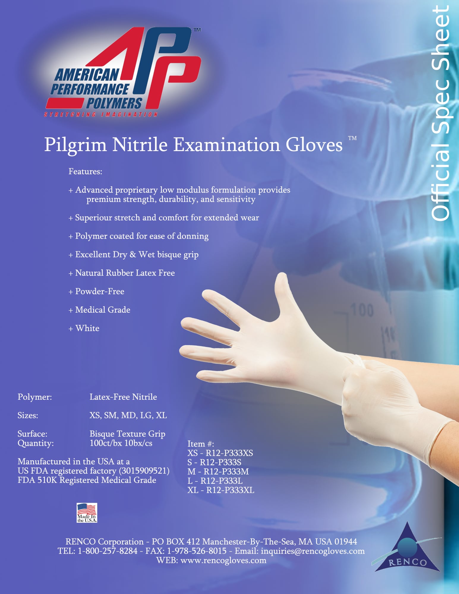 Pilgrim Nitrile Examination Gloves - White - American Performance Polymers